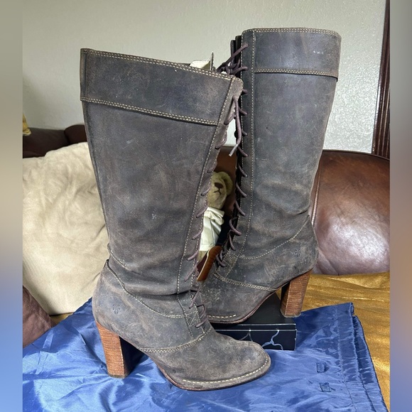 Frye | Shoes | Frye Villager Lace Womens Brown Leather Knee High Heeled ...